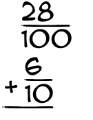 What is 28/100 + 6/10?